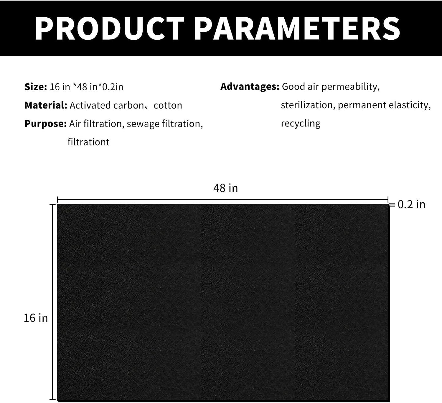 99JGDAX Carbon Fabric Filter Replacement Cut To Fit Charcoal Hepa AC Vent Filter Activated Carbon Air Filter Fabric Sheet Carbon Pad 16 x 48 inch