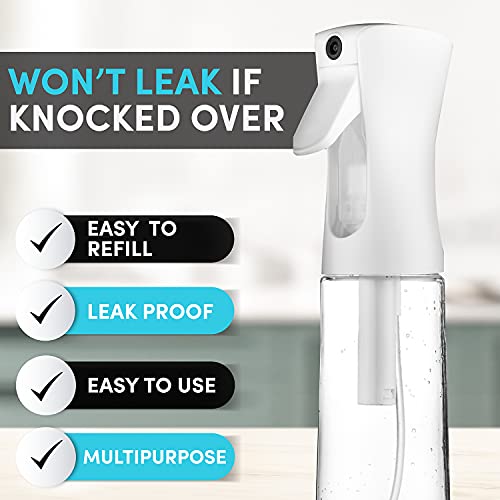Hula Home Continuous Spray Bottle (10.1oz/300ml) Empty Ultra Fine Plastic Water Mist Sprayer – For Hairstyling, Cleaning, Salons, Plants, Essential Oil Scents & More - White