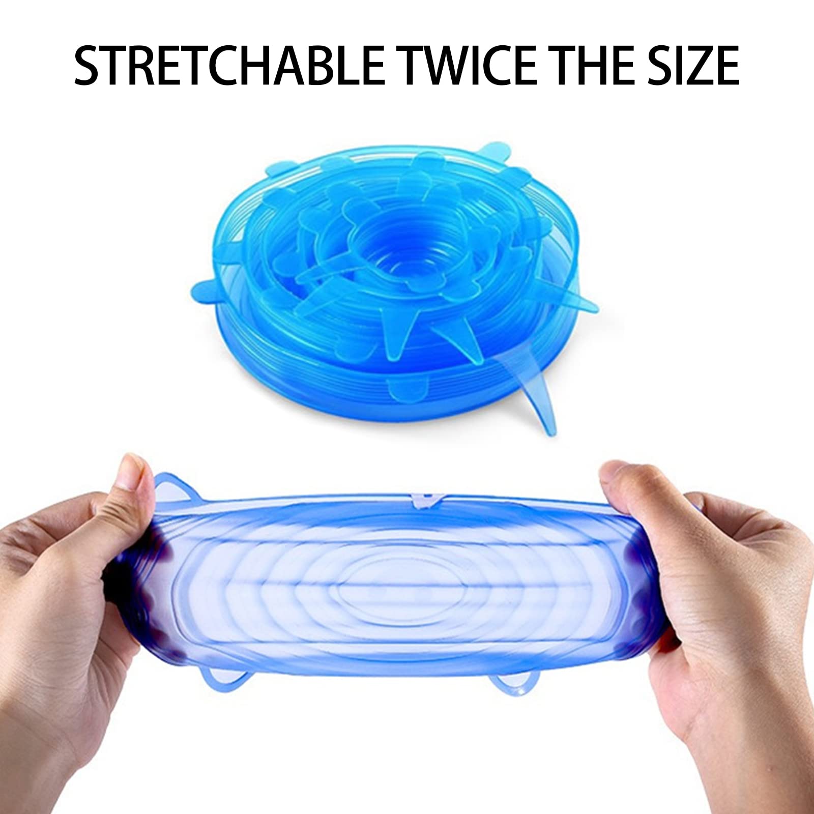 6 Pack Reusable Silicone Stretch Lids, Heat Resistant Various Sizes BPA-free Silicone Bowl Cover Fit Most Containers, Microwave & Dishwasher Use Safe(Blue)