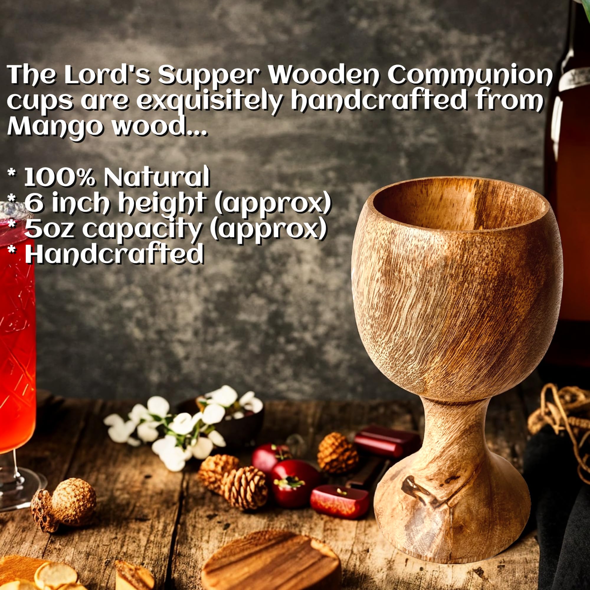 ALADEAN Wooden Goblet Cup 6" - Handmade Wood Vintage Chalice Wine Drinking Goblet Cup Gift 5oz Wood Cup for Congregations, Wedding Anniversary Party Christmas Eucharist, Kiddush Cup (1Pc)
