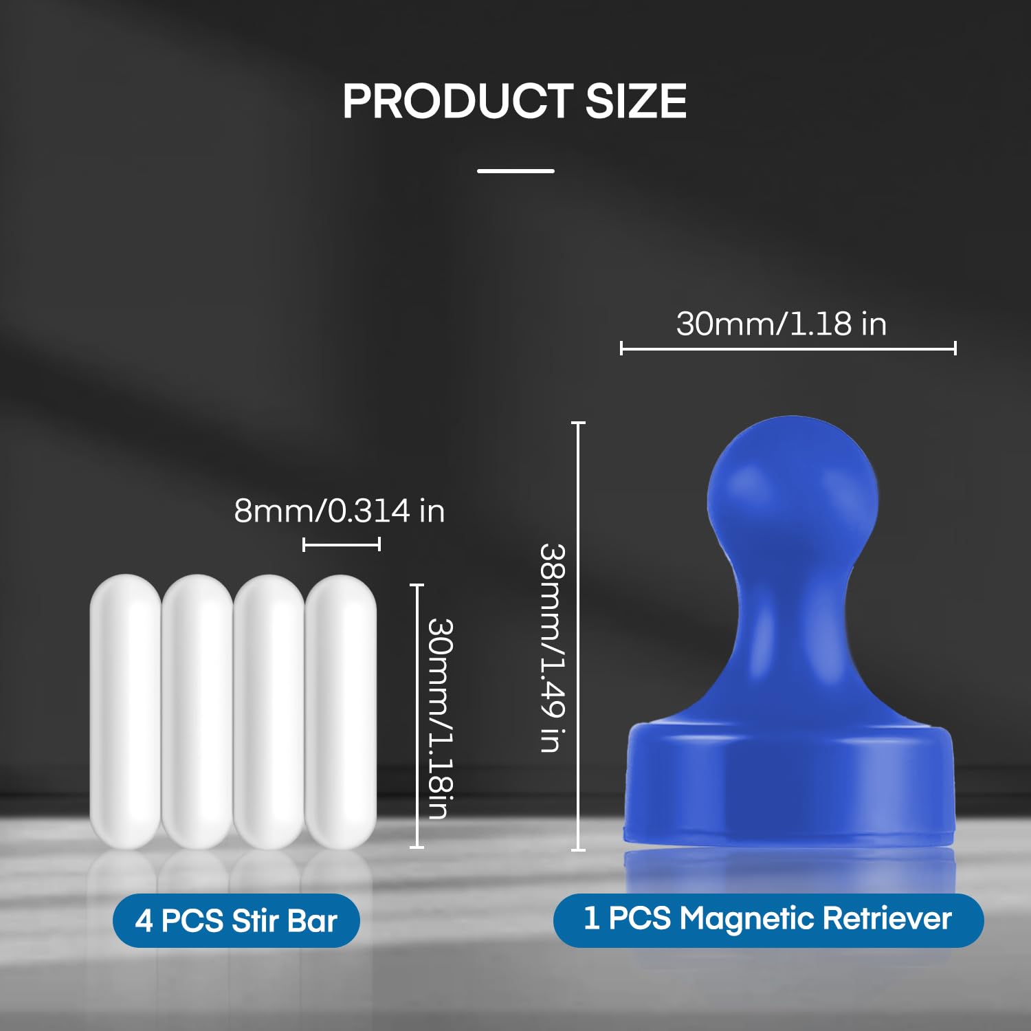 ANZESER 4 Pcs 30mm(1.8 inch) PTFE Magnetic Stirrer Mixer Stir Bar,Laboratory Bar,Stir Plate Bar + Blue Stir Bar Retriever, Magnetic Retriever