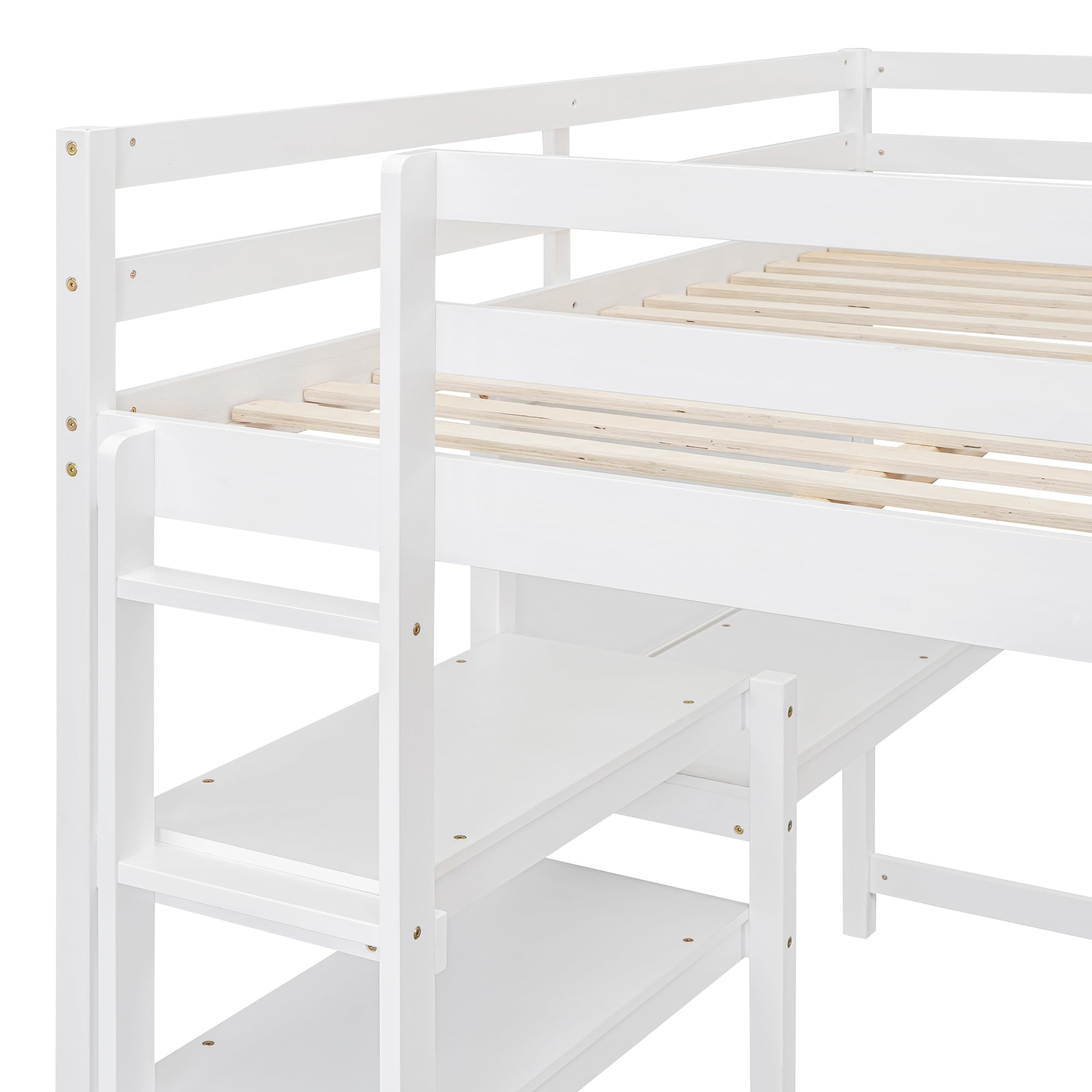 Full Size Loft Bed with Desk and Storage,Wood loft beds,for Girls Boys Teens Adults,No Box Spring Needed(White)