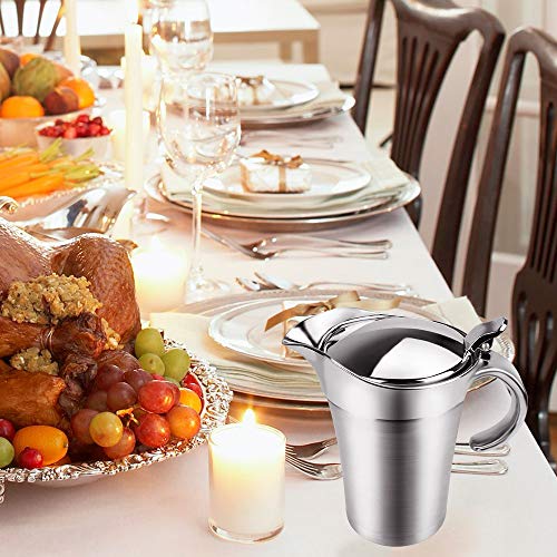 ShineMe Stainless Steel Gravy Boat Sauce Jug with Lid, 26oz Double Wall Insulated, Storage for Gravy or Cream, Used at Home & Kitchen