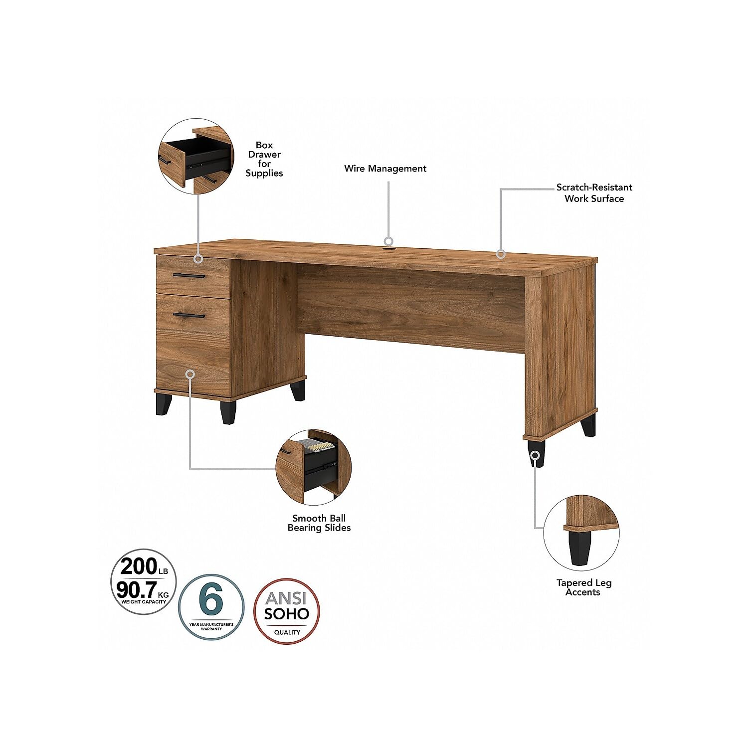 Bush Furniture Somerset 3 Position Sit to Stand L Shaped Desk with Hutch | Wide Office Computer/Laptop Desk with Storage Shelves & Drawers | Study Table and Work Desk in Fresh Walnut