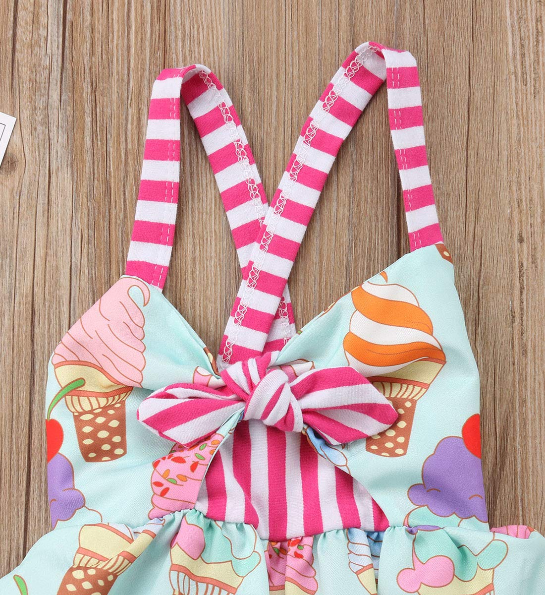 YOUNGER TREE Toddler Baby Girls Summer Skirt Ice Cream Print Sleeveless Strap Backless Dress (Green, 3-4 T)