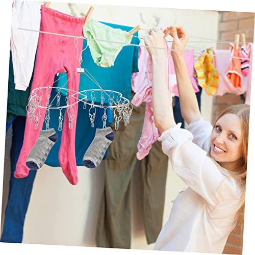 CAXUSD 1pc Drying Rack Metal Clothes Hanger Foldable Laundry Rack Stainless Steel Clips Clothes Drying Hanger Sock Hangers with Clips Drying Clip Hanger Balcony Drying Rack Socks Clips