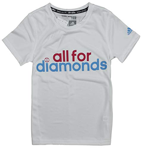 adidas Big Girls All for Diamonds Short Sleeve Climalite Tee (Medium (10/12), White/Blue/Pink)