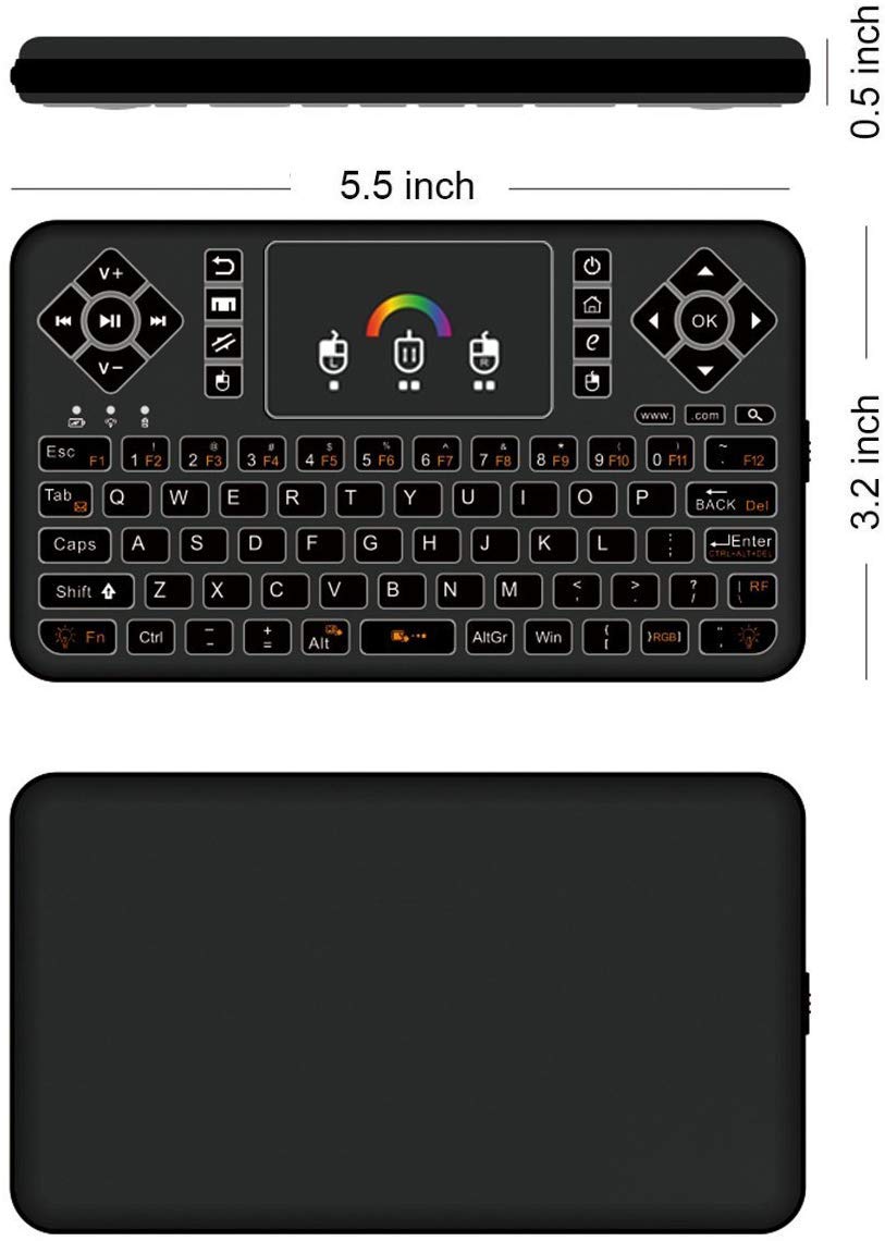 Mini Wireless Keyboard,Q9 Mini Keyboard with Touchpad,Colorful Backlit Small Wireless Keyboard,Mini Rechargeable Handheld Remote Keyboard for PC,Raspberry Pi 4, Android TV Box,KODI,Windows 7 8 10