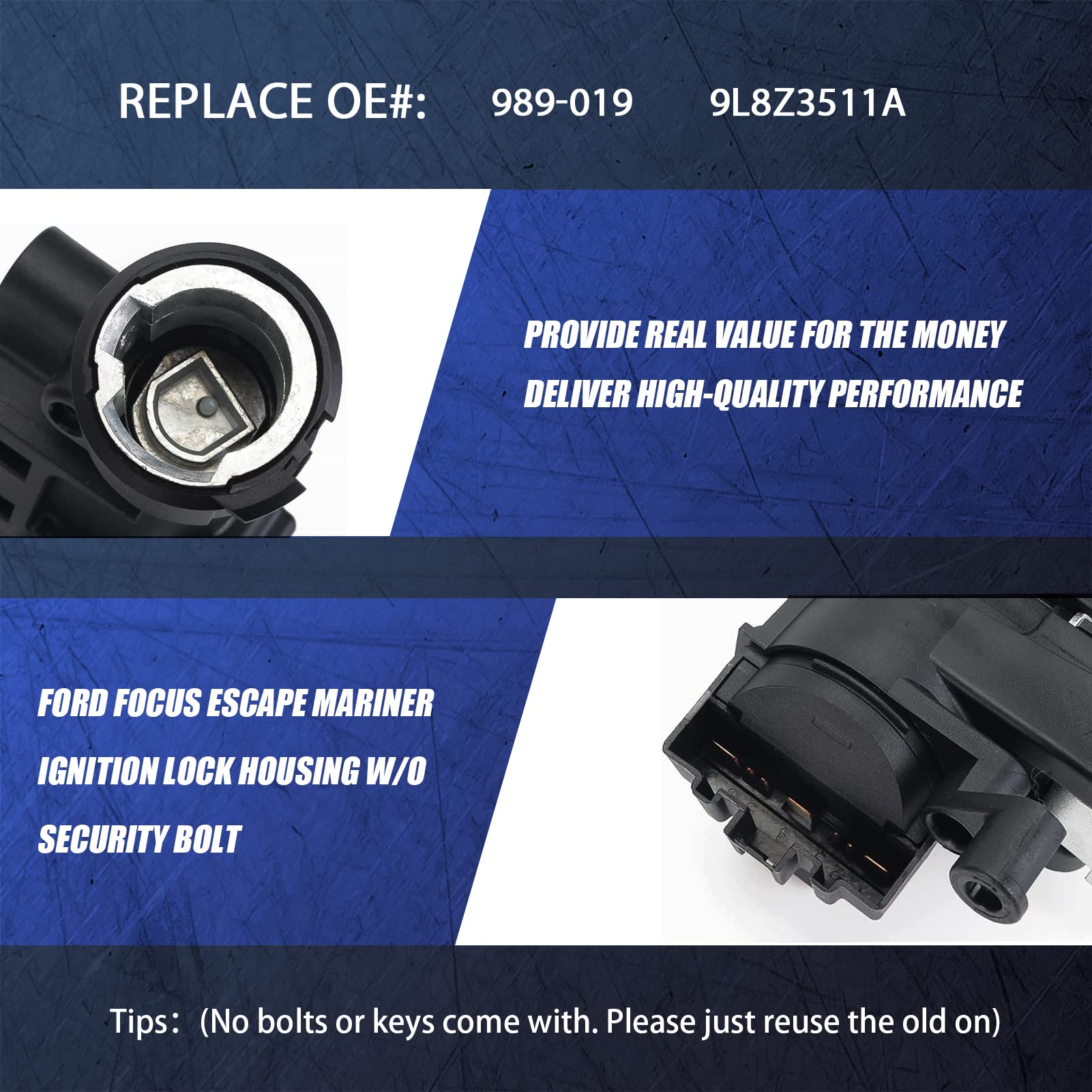 9L8Z-3511-A Ignition Lock Housing Compatible with Ford Escape (2008-2012) Ford Focus (2008-2011) Mercury Mariner (2008-2010), 989-019 Ignition Housing, Steering Lock Assembly 9L8Z3511A