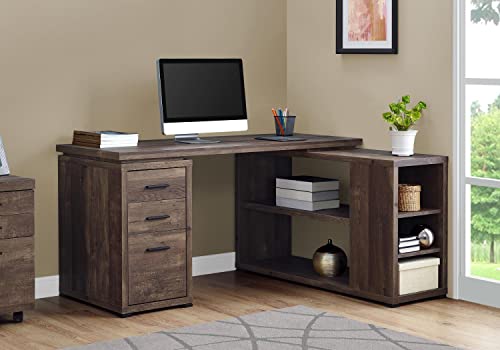Monarch Specialties Computer Desk L-Shaped Corner Desk with storage - Left or Right Facing - 60"L (Brown Reclaimed Wood Look)