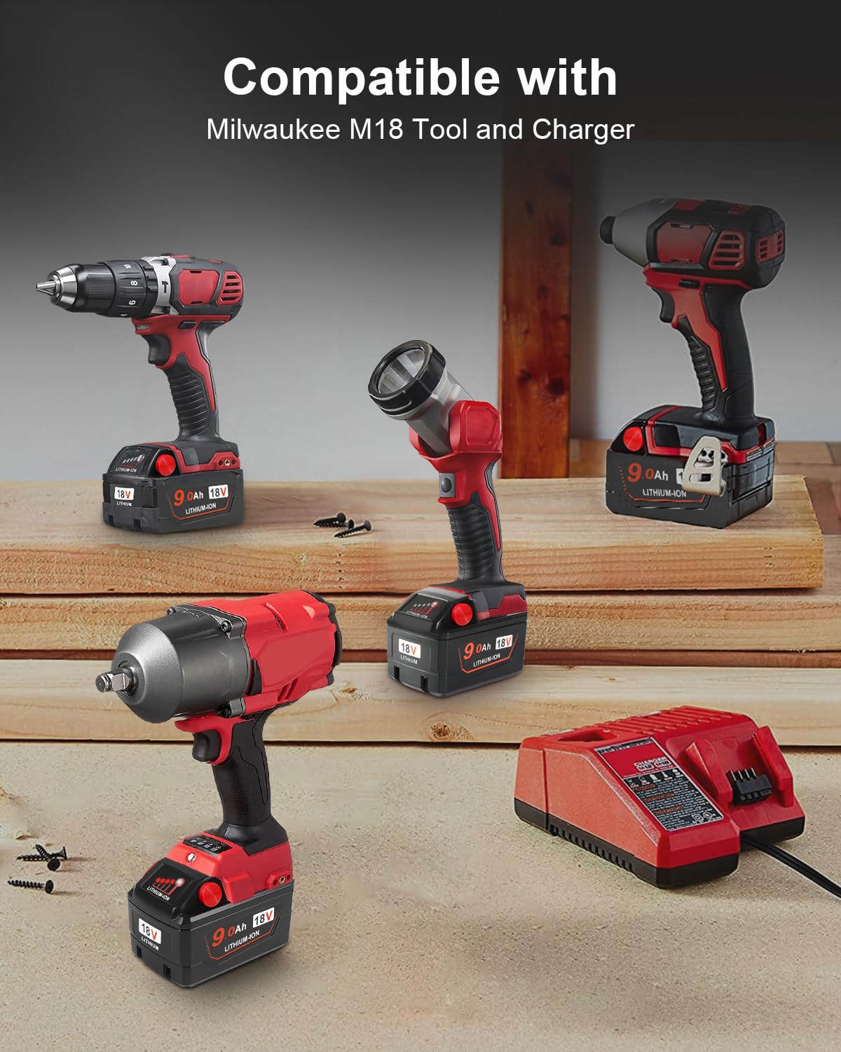 Aoasur 9.0Ah 2Pack M-18 18V Lithium Battery Replacement for Milwaukee M-18 Battery