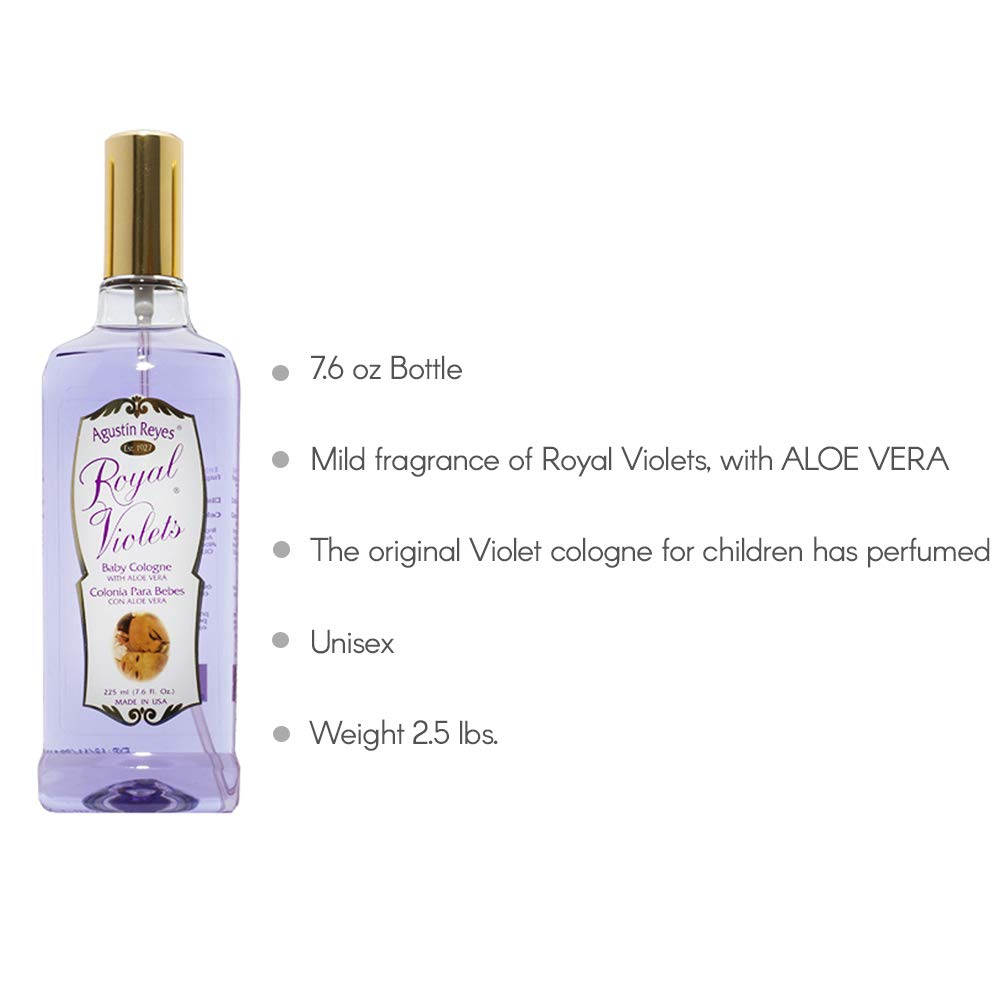 Royal Violets Baby Cologne. Clean, Mild and Long Lasting Fragrance. With Aloe Vera. 7.6 Fl Oz / 225 ml. Pack of 3