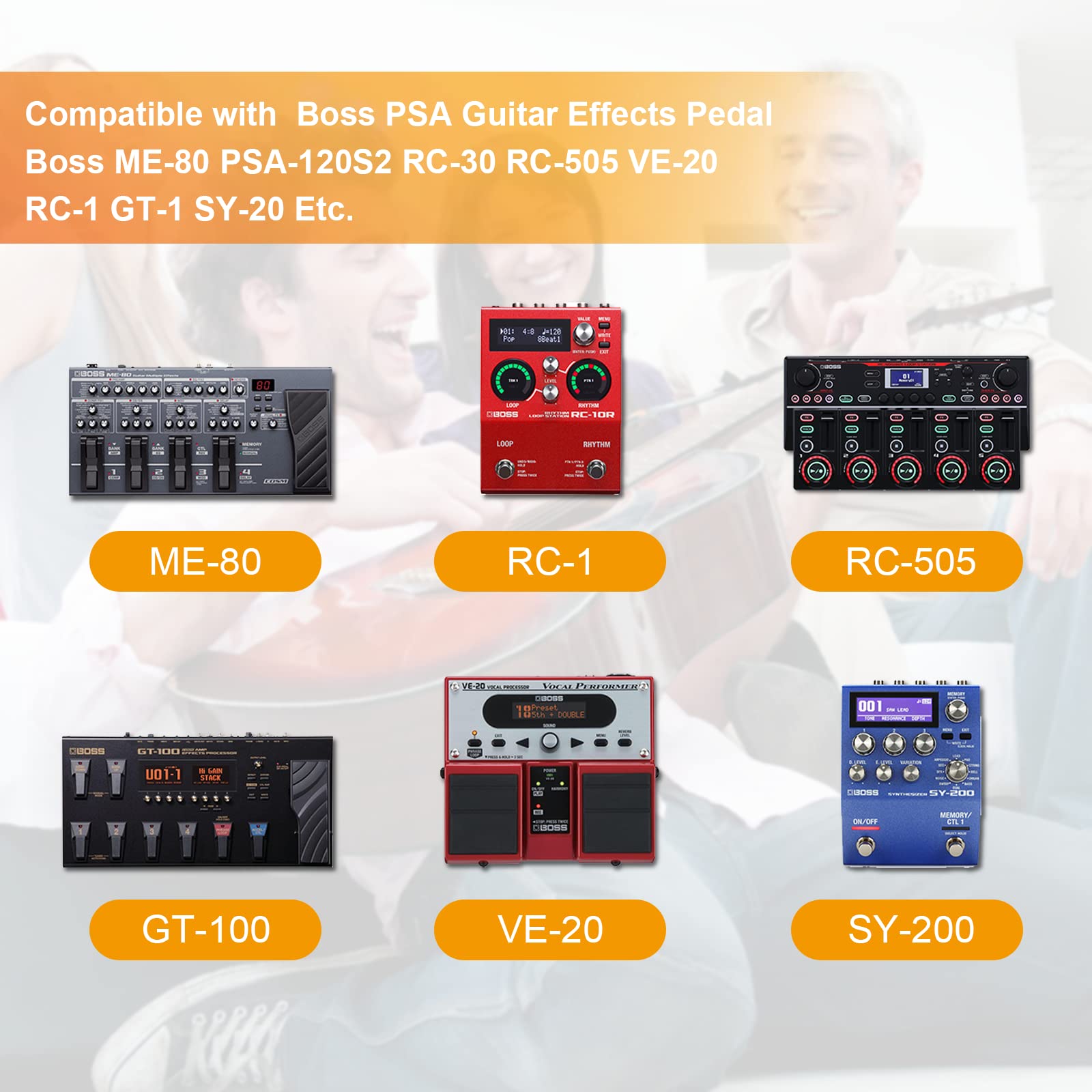 9V Guitar Power Supply Cord for Boss Pedals, 9Volt DC Pedal Adapter Plug for Boss PSA-120S, DS-1, VE-20, RC-5, GT-1, RC-30, ME-80, RC-500, katana mini Charger Adaptor Cable 10FT