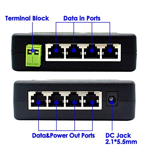 iCreatin 4-Port POE Power Over Ethernet Injector Adapter for IP Camera, Access Points and More; Use with External Power Supply for Passive or 802.3af Devices [External Power Supply NOT Included]