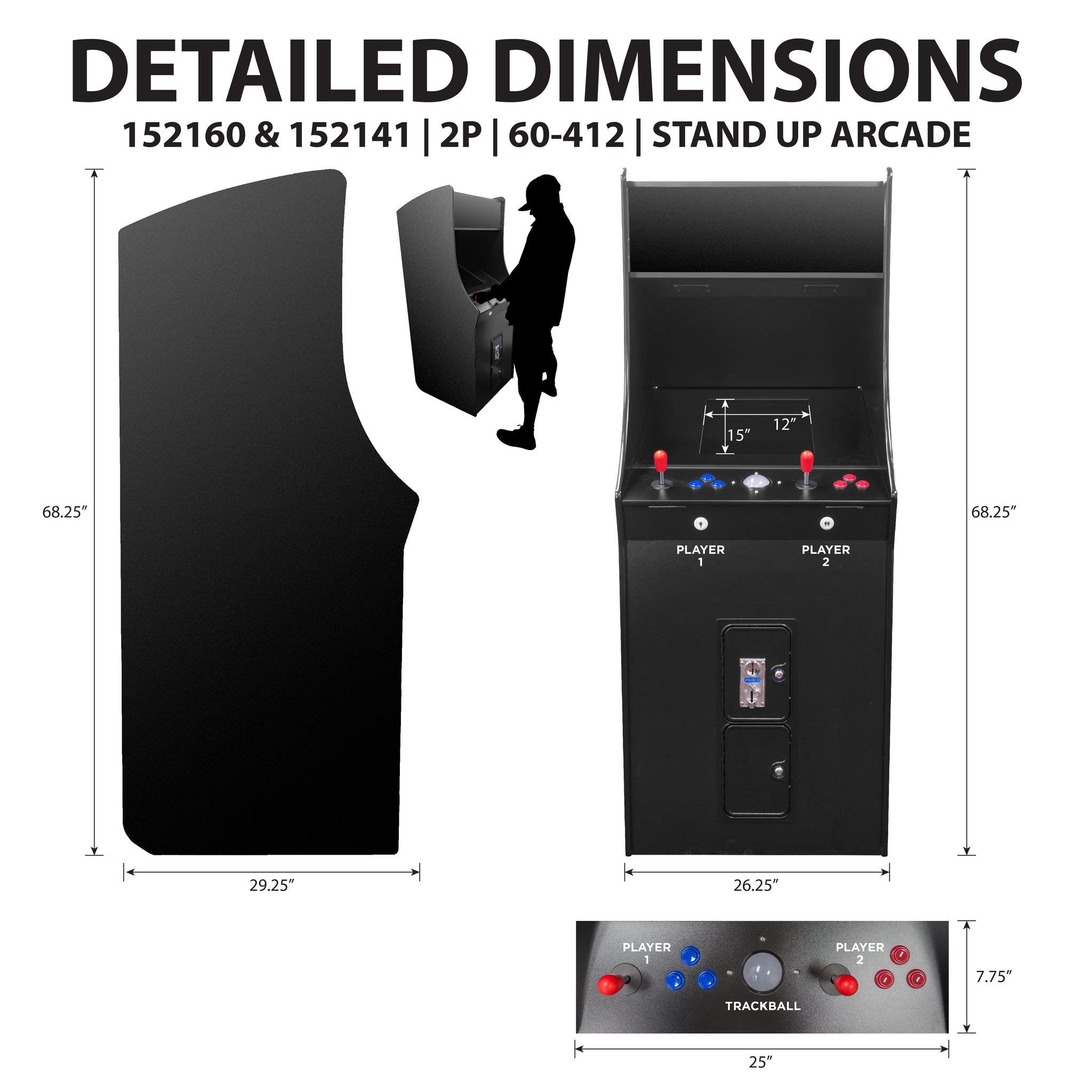 Creative Arcades Full Size Stand-Up Commercial Grade Arcade Machine | 2 Player | 60 Games | 22" LCD Screen | 2 Sanwa Joysticks | Trackball | 2 Stools Included | 3 Year Warranty