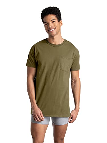 Fruit of the Loom mens Short Sleeve Pocket T-shirt Underwear, 6 Pack - Assorted Earth Tones, Large US