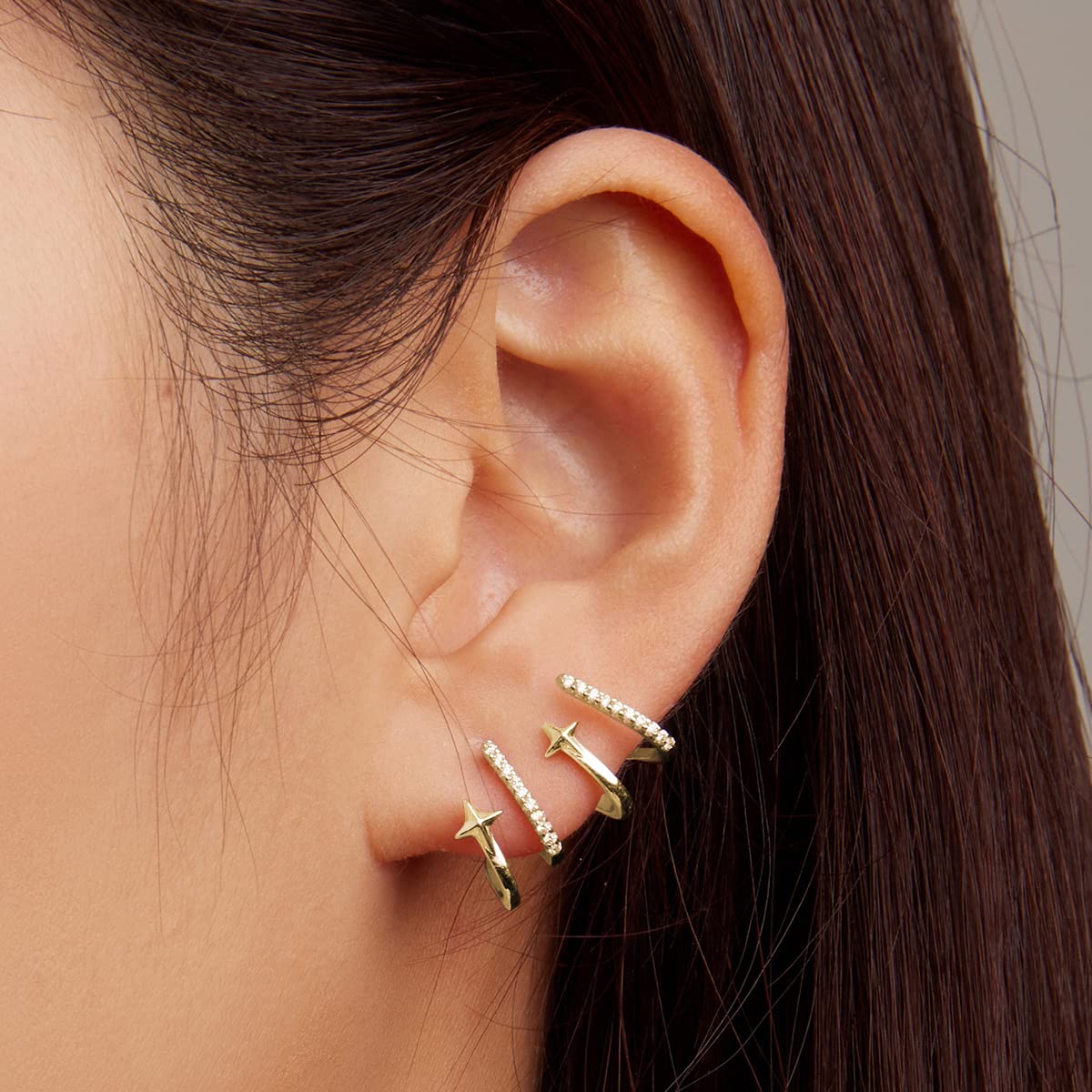 925 Sterling Silver Claw Earring Cuff for Women Star Needle Ear Cuffs Stud Earrings Half Hoop Stud Earrings Looks Like 4 Hoop Earrings