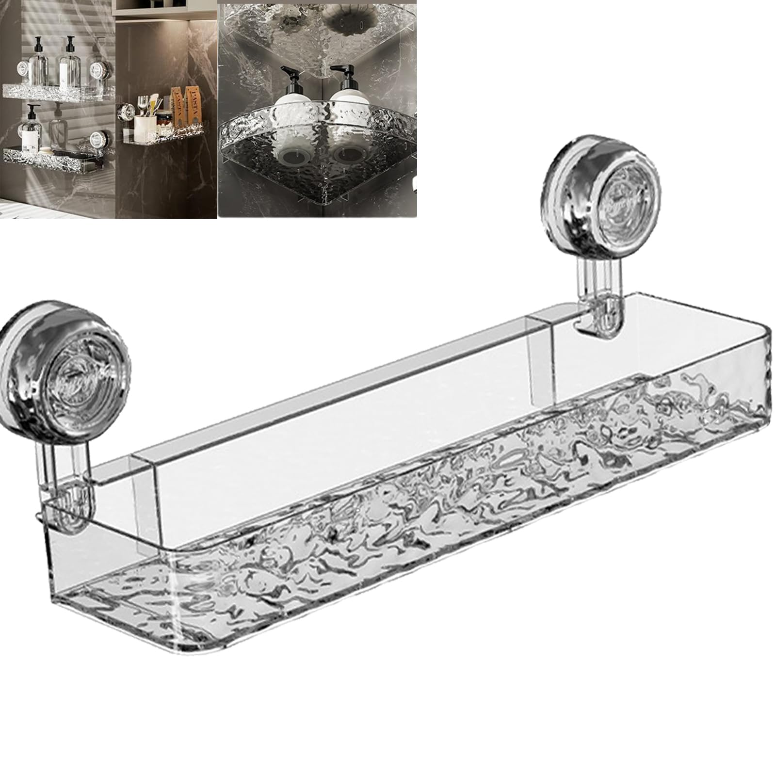 Androf Acrylic Transparent Shower Storage, Raidley No Drill Clear Wall Caddy Large Capacity, Drainage, Raidley Easymount Bathroom Storage Shelf (Rectangle-Silver)