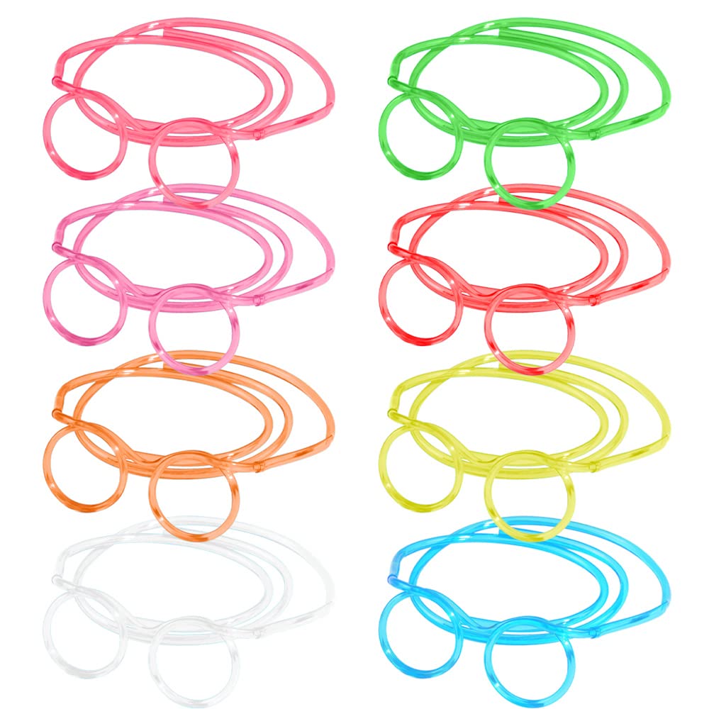 Betinyar 8 Pieces Silly Straws Glasses, Flexible Straws Novelty Eyeglasses, Frame Loop Straws Eyeglasses for Party Supplies, Birthday (Multi)