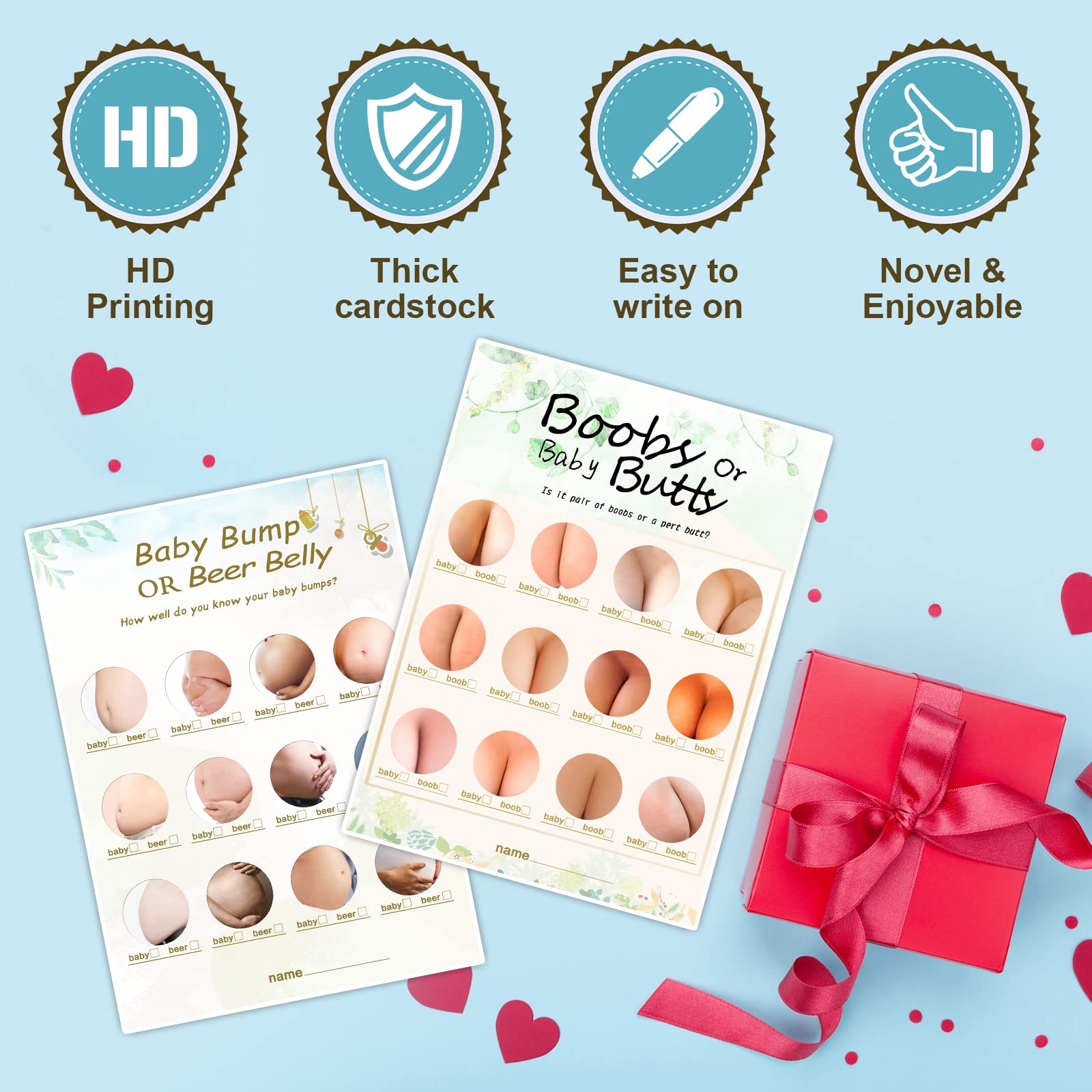 OLOUTAB Baby Shower Games-2 Games(50 of Each),Double-Sided,Fun,Hilarious and Easy to Play,Baby Shower Gender Neutral,with Answer Keys