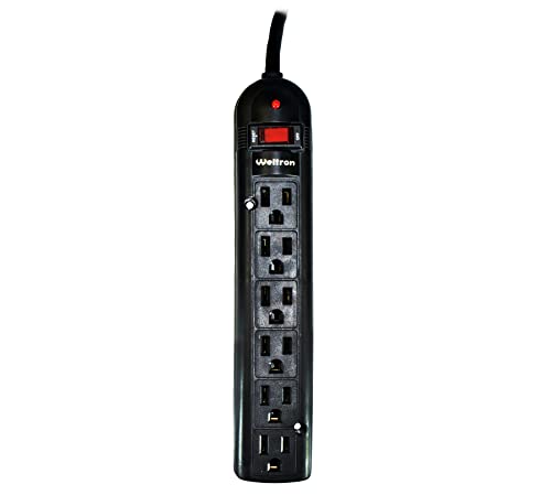 Weltron - 6 Outlet Surge Protector Power Strip 10 ft. Black (WSP-600PLF-10BK)
