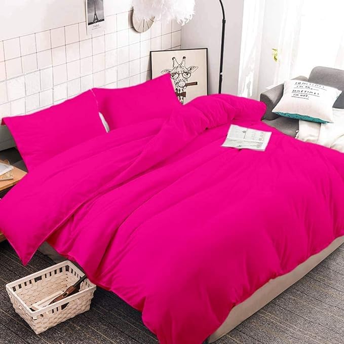 AnexLinen Queen Size Hot Pink Color 3 Piece Duvet Cover Set with Zipper Closure & Corner Ties - 100% Egyptian Cotton with 800 Thread Count Included:- 1 PC Plain Duvet & 2 Matching Pillow Shams