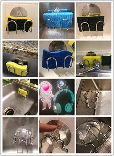 Sponge Holder for Kitchen Sink Bogeer Adhesive Sink Sponge Holder, Quick Drying, Reusable Adhesive, 304 Stainless Steel