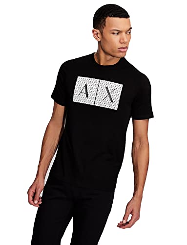A|X ARMANI EXCHANGE mens Crew Neck Logo Tee T Shirt, Grid Logo Black, Small US