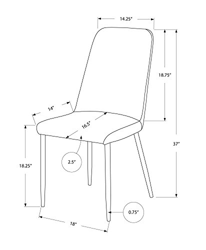 Monarch Specialties I 2 Piece Dining CHAIR-2PCS Leather-Look/Chrome, 18"L x 16.5"D x 37"H, White