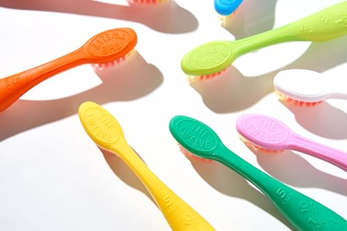 The Twelve Step3 Kids Toothbrush Vivid - Soft Bristles for Boys & Girls Ages 3+ - 12-Pack Rainbow Brushes (Monthly Replacement Reminder) (Triple Section Design) for Children’s Teeth
