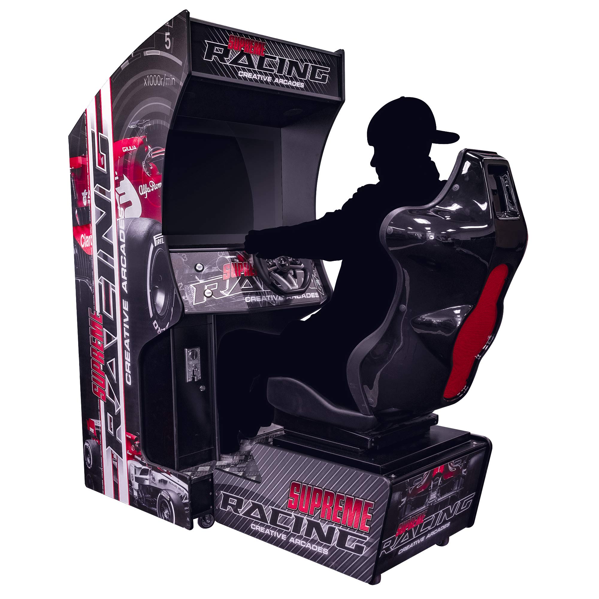 Creative Arcades Full Size Commercial Grade Seated Racing Arcade Machine | 107 Racing Games | 32" LCD Screen | Seat | Steering Wheel | Pedals | 3 Year Warranty