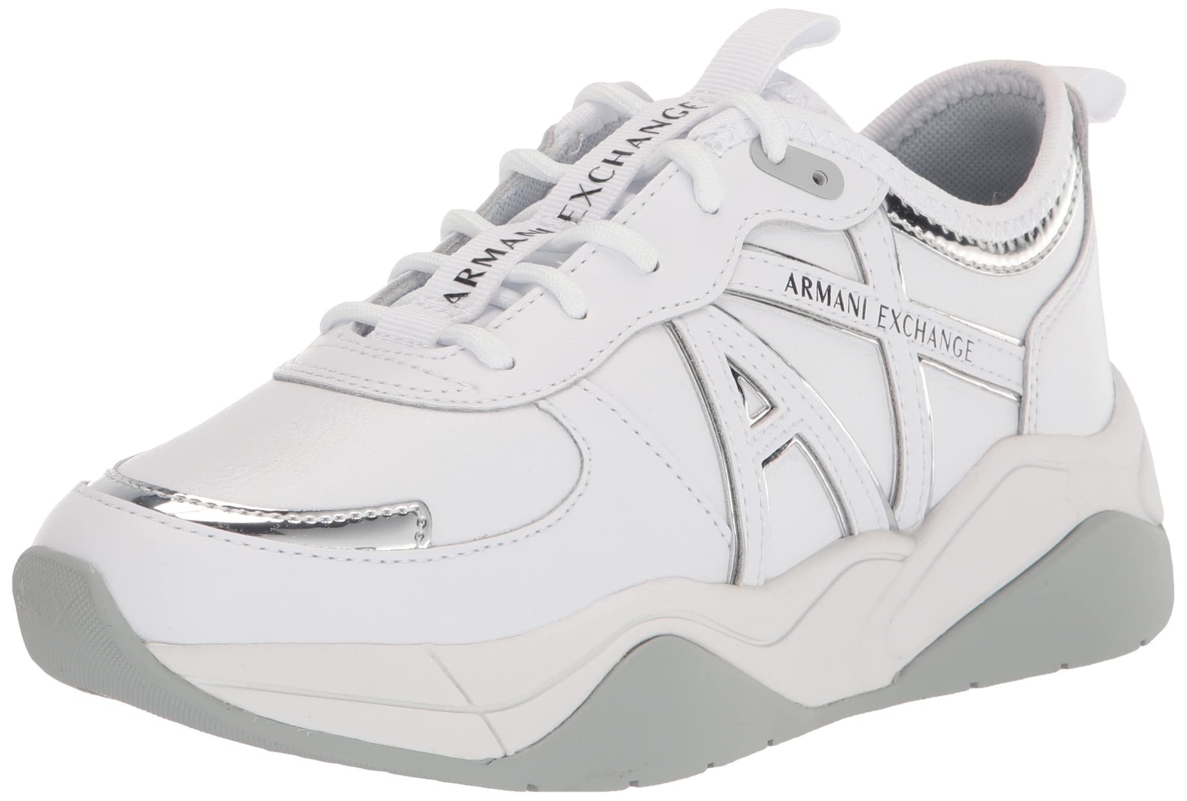 A | X ARMANI EXCHANGE Women's Colorblock Fashion Sneaker, Op.White+Silver, 8.5