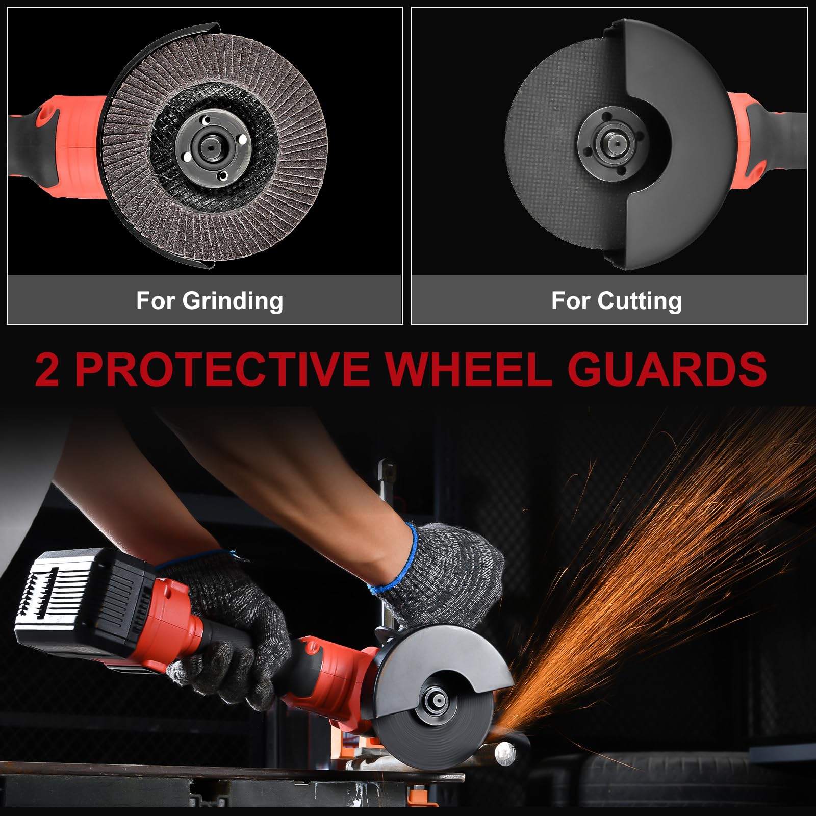 AOBEN Cordless Angle Grinder 4-1/2 inch, 21V Battery Grinder Tool, Power Electric Grinders, Brushless Motor, 2x4.0Ah Battery & Fast Charger, for Cutting, Griding, Polishing