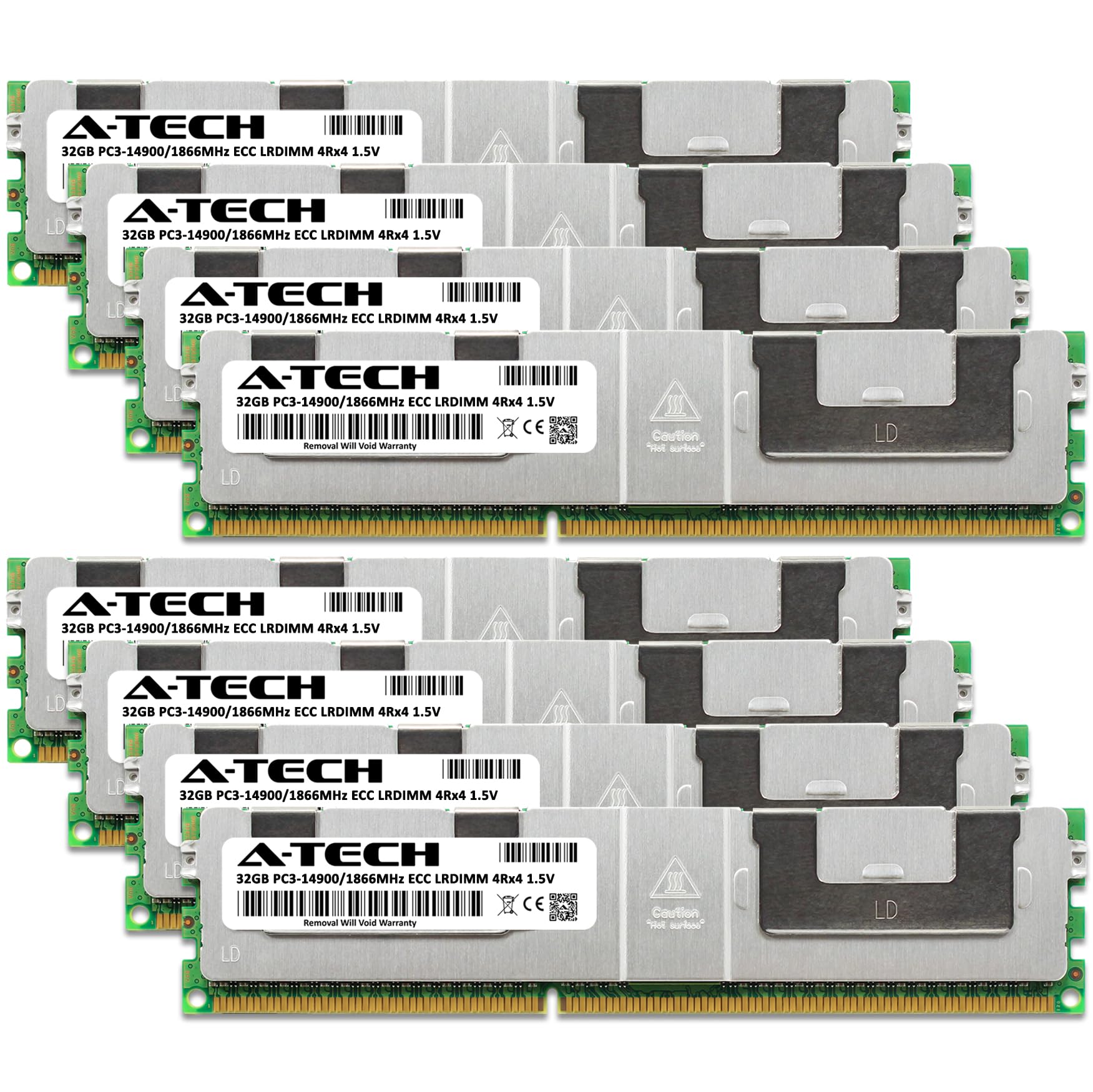 A-Tech 256GB Kit (8x32GB) DDR3 1866MHz PC3-14900L ECC LRDIMM 4Rx4 Quad Rank 1.5V Load Reduced DIMM 240-Pin Server RAM Memory Upgrade Modules (A-Tech Enterprise Series)