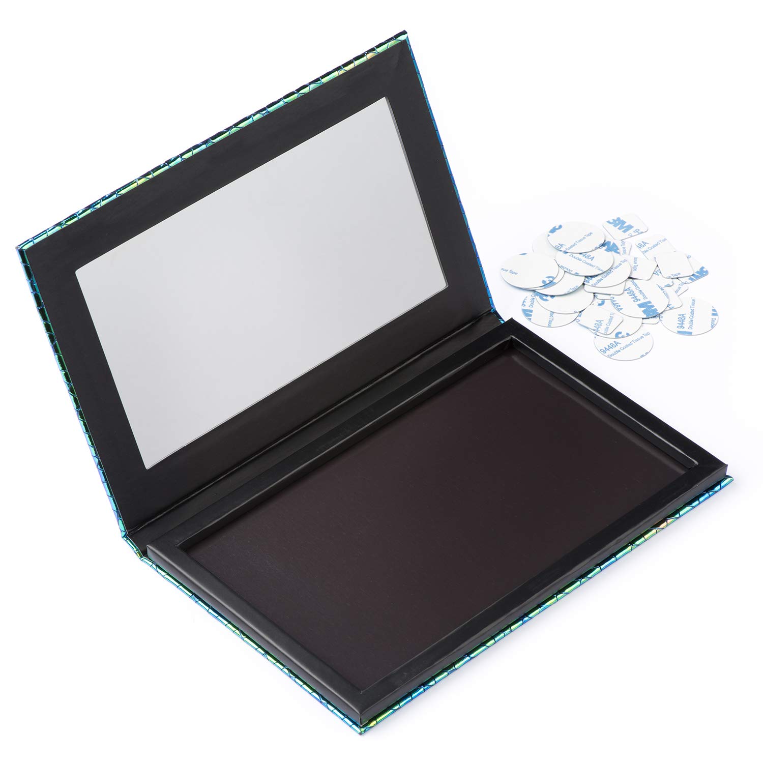 Allwon Magnetic Palette Mermaid Empty Makeup Palette with Mirror and 30Pcs Adhesive Empty Palette Metal Stickers for Eyeshadow Lipstick Blush Powder (Green)