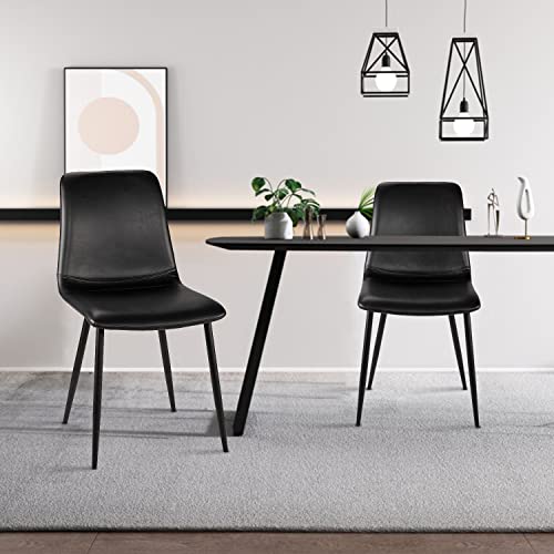 HeuGah Dining Chairs Set of 4, Black Modern Kitchen & Dining Room Chairs with Metal Legs, Industrial Faux Leather Kitchen Chairs