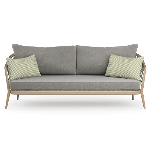SIMPLIHOME Belize 75 Inch Wide Contemporary Outdoor Sofa (Set of 2) with Back Cushions in Sand Drift Polyester Fabric, For the Living Room and Family Room