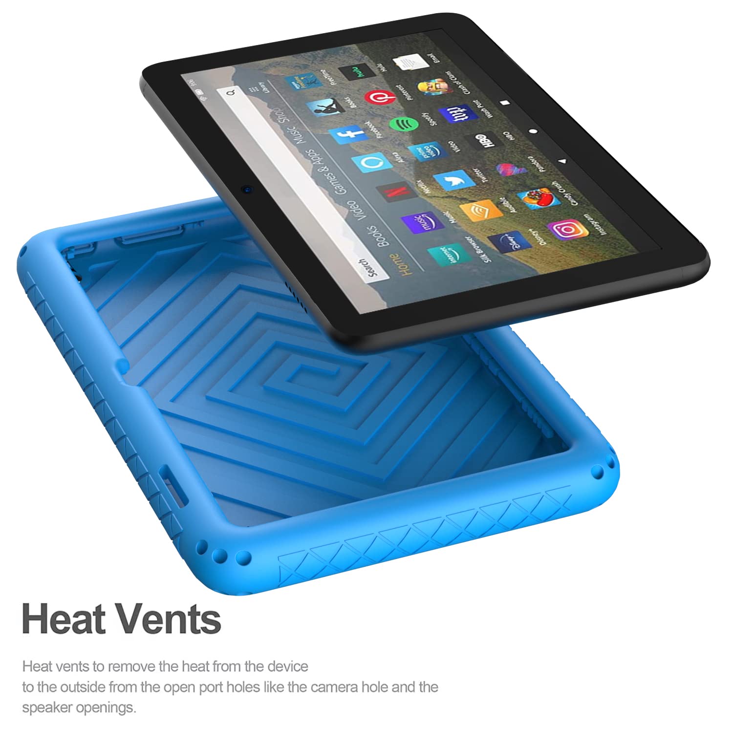 All-New Fire 7 Tablet Case(JUST for 12th Generation, 2022 Release)-Plobors Anti-Slip Shockproof Silicone [Adult Friendly] Four-Corner Protection Case for Amazon Kindle Fire 7 Tablet 2022-Blue