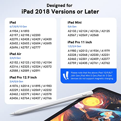 iPad Pencil 2nd Generation with Magnetic Wireless Charging, Stylus Pen for iPad with Palm Rejection, Compatible with iPad Mini 6, iPad Air 5/4, iPad Pro 11" 3/2/1, iPad Pro 12.9" 6/5/4/3