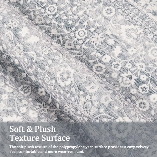 Area Rugs for Living Room - 5x7, Boho Non-Slip Low Pile Carpet Machine Washable Rugs for Bedroom, Farmhouse, Office, Dining Room (Grey)