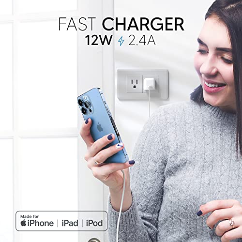 TalkWorks USB Cable Compatible w/ iPhone 14/14 Plus/14 Pro/14 Pro Max, 13/Mini/Pro/Pro Max, 12/Mini/Pro/ProMax, Phone, AirPods, iPad - 5' Lightning Cable Wall Charger Adapter - MFI Certified (White)