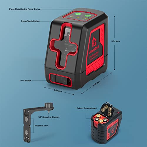 AmzGod Self Leveling Laser Level - 100ft/30m Green Cross Line Laser Level Line Tool with Dual Modules, 3 Brightness Adjustments, Manual and Pulse Mode, IP54 Waterproof, 360° Rotatable Magnetic Bracket