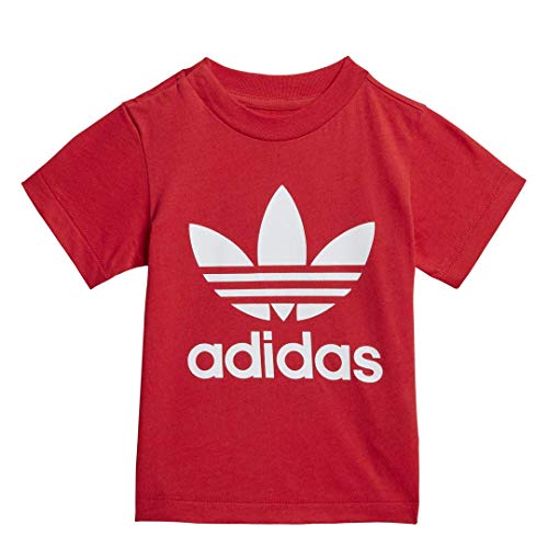 adidas Originals Men's 3 Stripes Cropped Long Sleeve T-Shirt, Lush Red/White, 18M