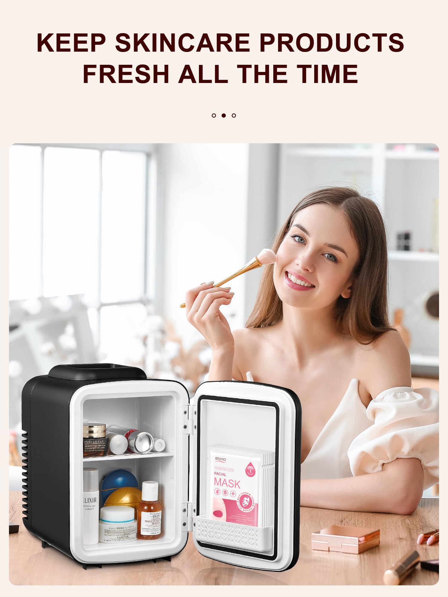 Mini Fridge, 3.7 Liter/6 Can Portable Cooler and Warmer Personal Refrigerator for Skin Care, Cosmetics, Beverage, Food,Great for Bedroom, Office, Car, Freon-Free (Black2)