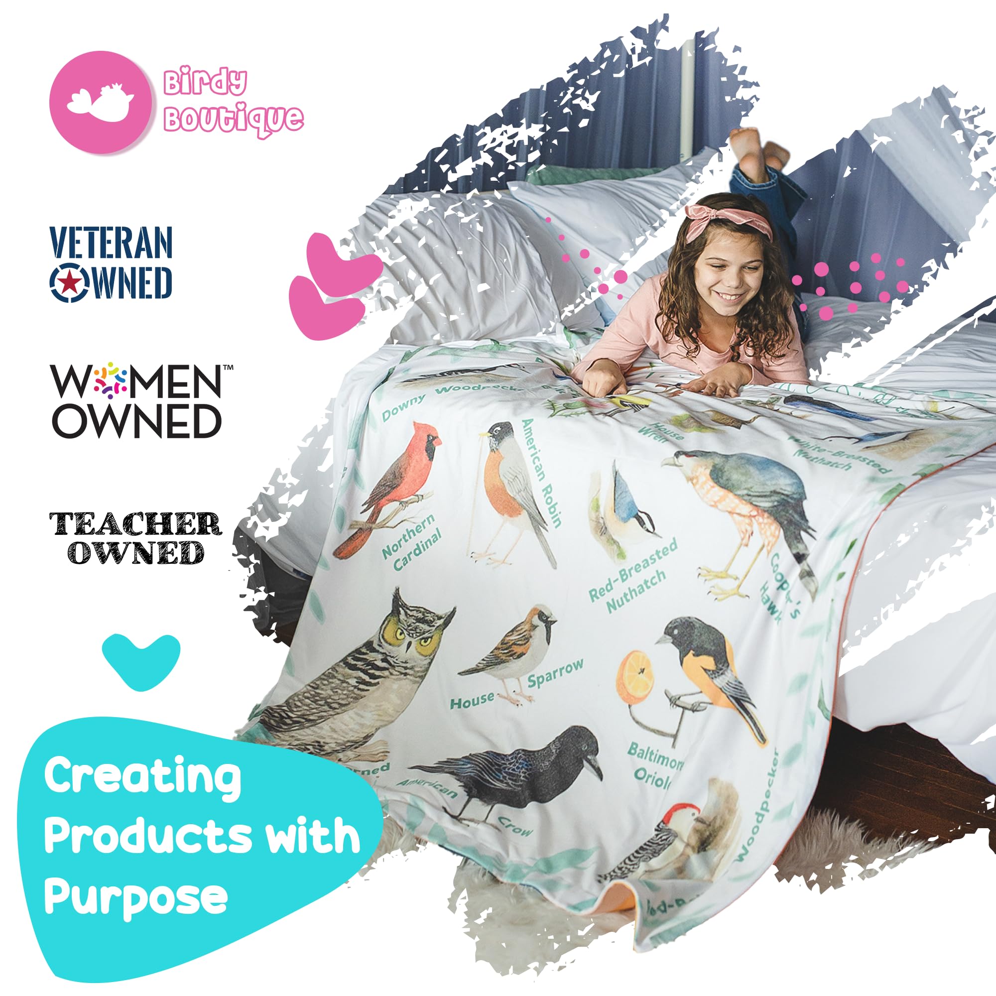 Birdy Boutique - Double Sided Learning Blanket® - Yoga and Game - Cozy Soft Minky - Great for Early Readers, Homeschoolers, PreK, Kindergarten - 50" X 60"