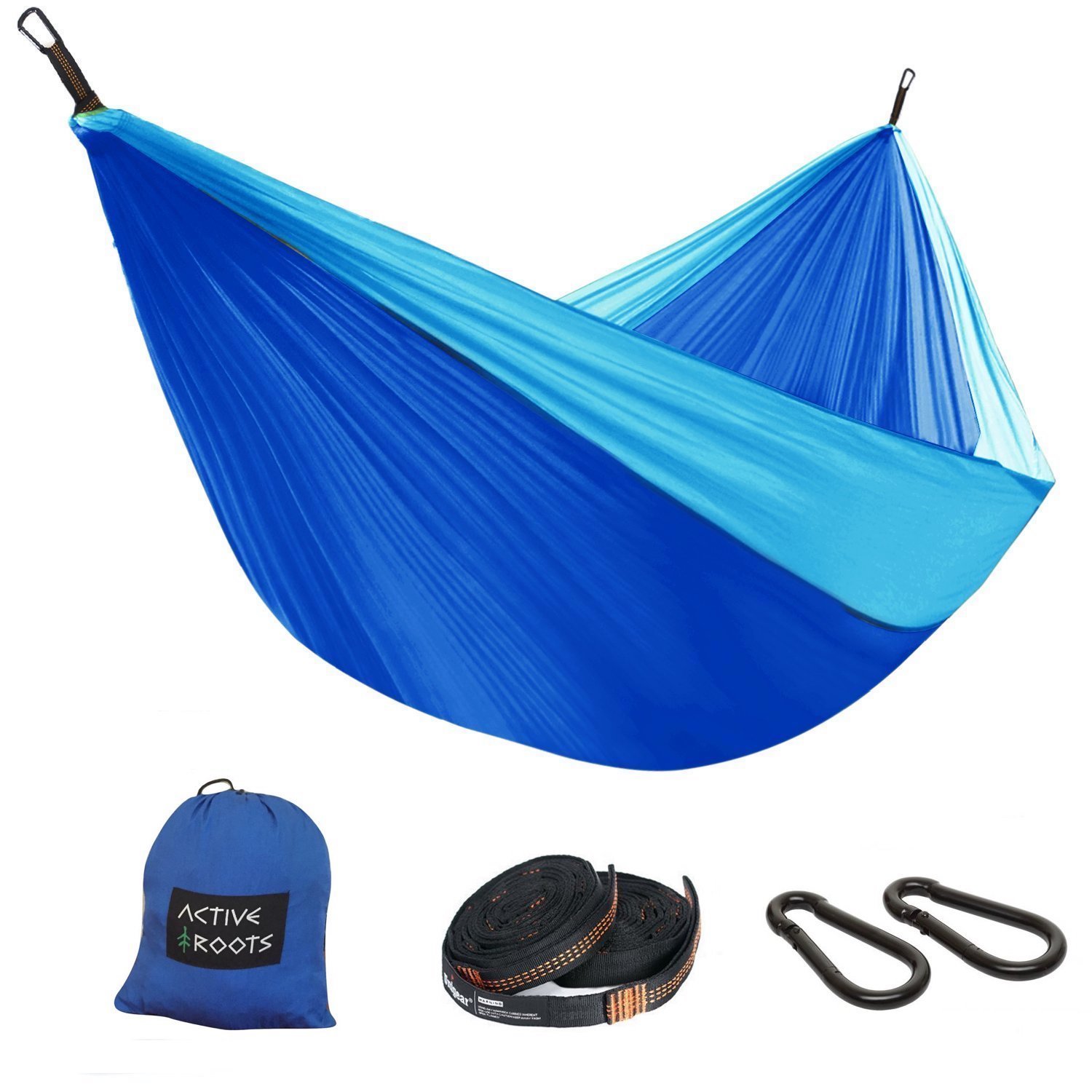 Active Roots Double Camping Hammock with Tree Straps - Portable Hammock, Parachute Nylon Lightweight Hammock for Backpacking, Travel, Indoor, Outdoor (Black/Watermelon)