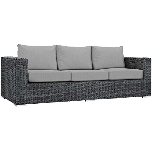 Modway Summon Wicker Rattan Outdoor Patio Sunbrella Sofa in Canvas Gray