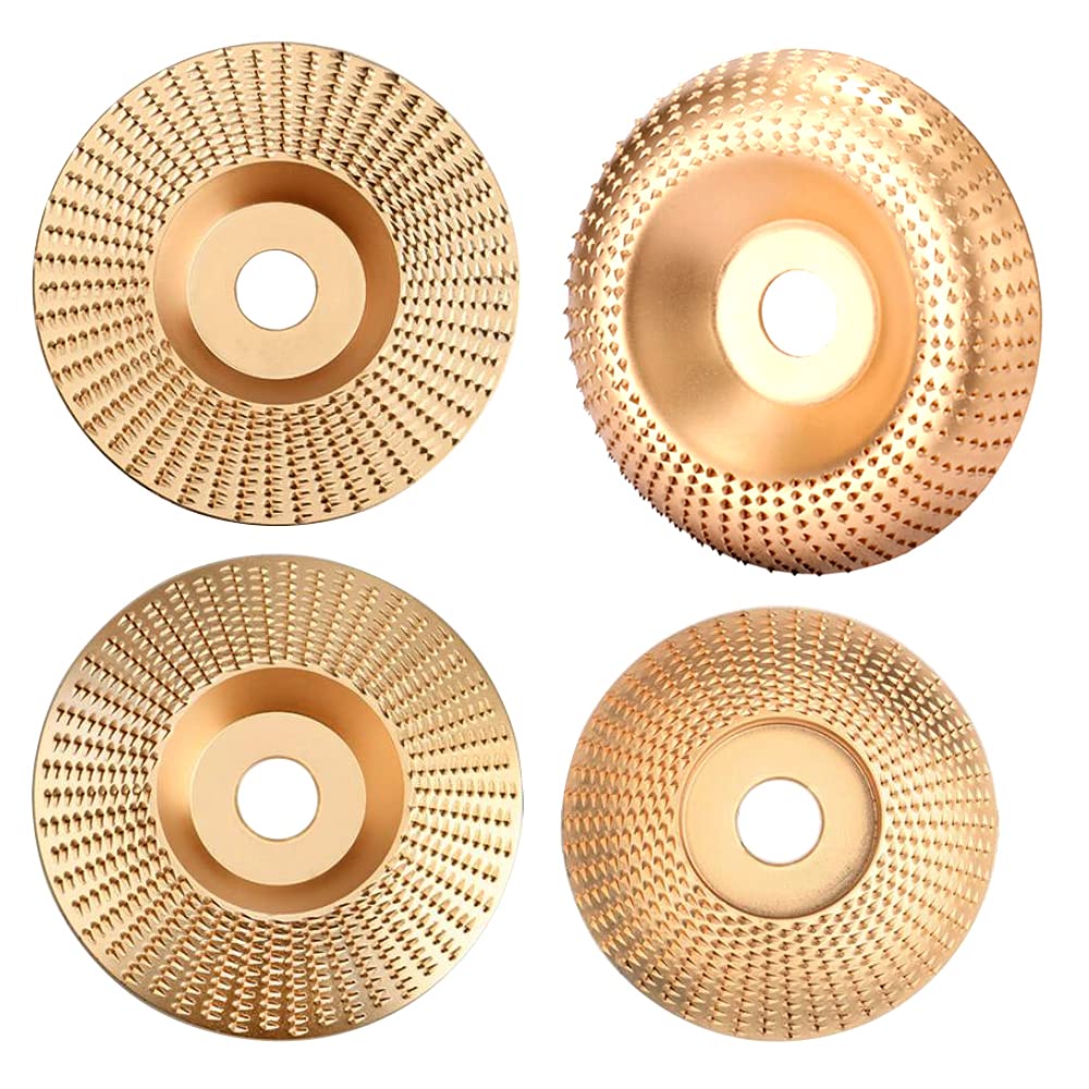 ASNOMY 4pcs Tungsten Carbide Grinding Wheel Disc, Wood Shaping Disc Carving Disc Set for Woodworking Grinding Wheel Shaping Dish for 4" or 4-1/2" Angle Grinder with 5/8” Arbor (Golden)