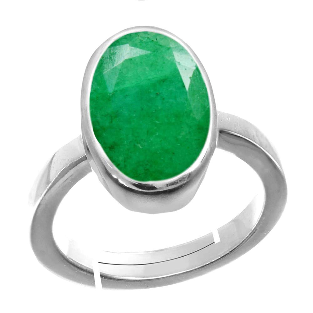 55Carat Emerald Gemstone Silver Plated Adjustable Rings Lab Certified Natural Panna Rashi Ratan Size-8 to 13
