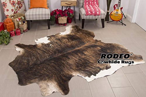 rodeo Real Cowhide Genius Leather Hair on Leather Rug Decorative Value Size Approx 6X7 ft (Dark Brindle)